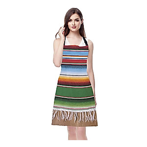 WONDERTIFY Mexican Style Apron,Traditional National Blankets Colorful Lines Bib Apron with Adjustable Neck for Men Women,Suitable for Home Kitchen Cooking Waitress Chef Grill Bistro Baking BBQ Apron