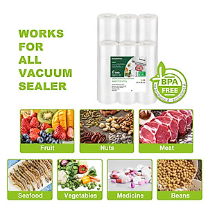 Bonsenkitchen Vacuum Sealer Rolls Bags, 6 Pack 11" x 20' 3 Rolls +8" x 20' 3 Rolls Storage Bags, BPA Free, Durable Commercial Customized Size Food Bags for Food Storage and Sous Vide Cooking VB3211