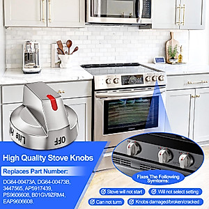 [Upgraded] DG64-00473A Stove Knobs Compatible with Samsung Gas Range, Reinforced Stainless Steel Protection Power Ring, Ultra Durable Control Knobs Replacement for Samsung Stove Burner Oven (5 Pack)