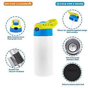 Icesip 30 PACK 12oz Kids Sublimation Tumbler Bulk,Sublimation Kids Water Bottle with One-click Pop-up Straw Lid and Handle, Spill Proof lid,for Water,Drinks