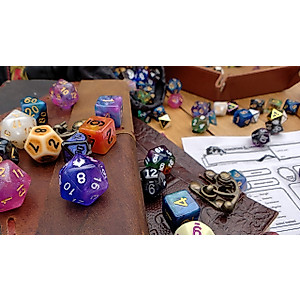 20 Forgotten Amber - 7 Piece Polyhedral DND Dice Set by D20 Collective - Black and Amber Swirled Acrylic Dice for Table Top Dungeons and Dragons RPGs and Gaming - D&D Dice Sets