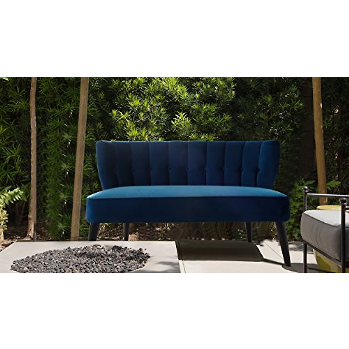 Jennifer Taylor Home Becca Channel and Button Tufted Settee, Navy Blue