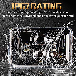 4x6 inch LED Headlights Rectangular Lights Set, Compatible with H4651 H4652 H4656 H4666 H6545, for Peterbil Kenworth Freightinger Ford Probe Oldsmobile Cutlass, Black