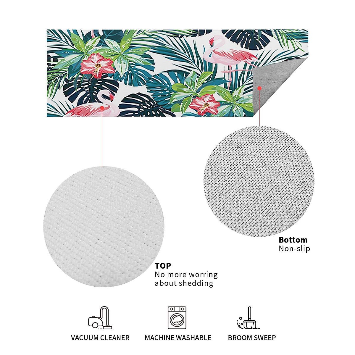Welcome Mats, Flamingo and Green Leaves Door Mat, Non-Slip Absorbent Large 20x63 Inch Outdoor Indoor Mat Low-Profile Floor Mat Doormat for Entryway/Patio/Garage