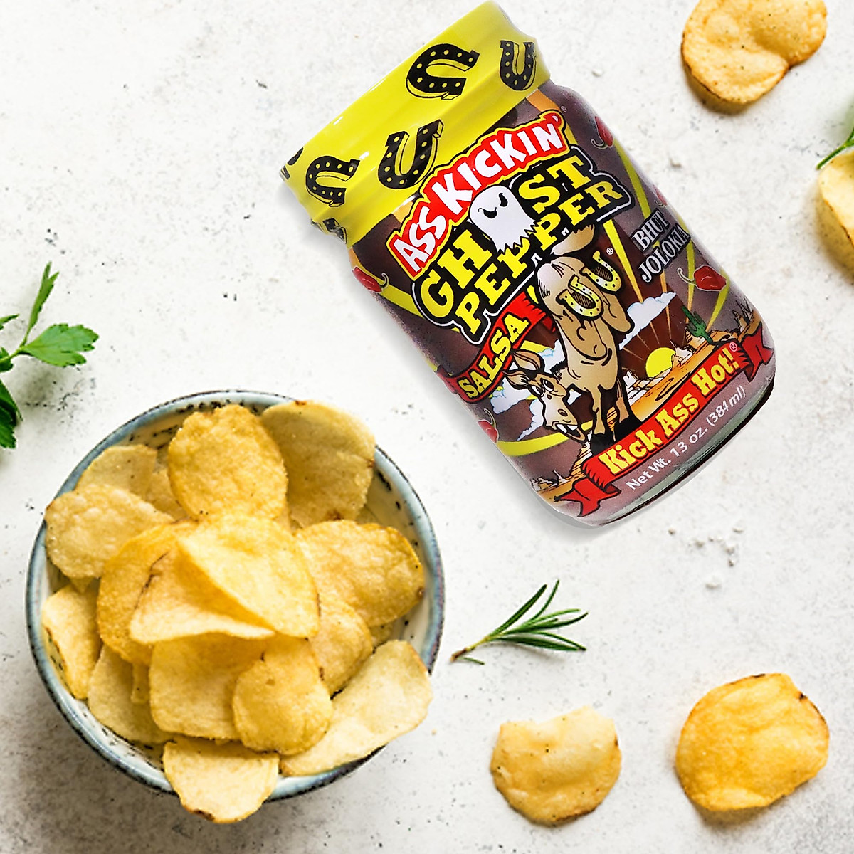 ASS KICKIN' Ghost Pepper Spicy Salsa - 13 oz - Premium Gourmet Spicy Hot Salsa for Tortilla Chips, Veggies, and Breakfast Burritos – Perfect Stocking Stuffers or Christmas Gifts - Try if you Dare!