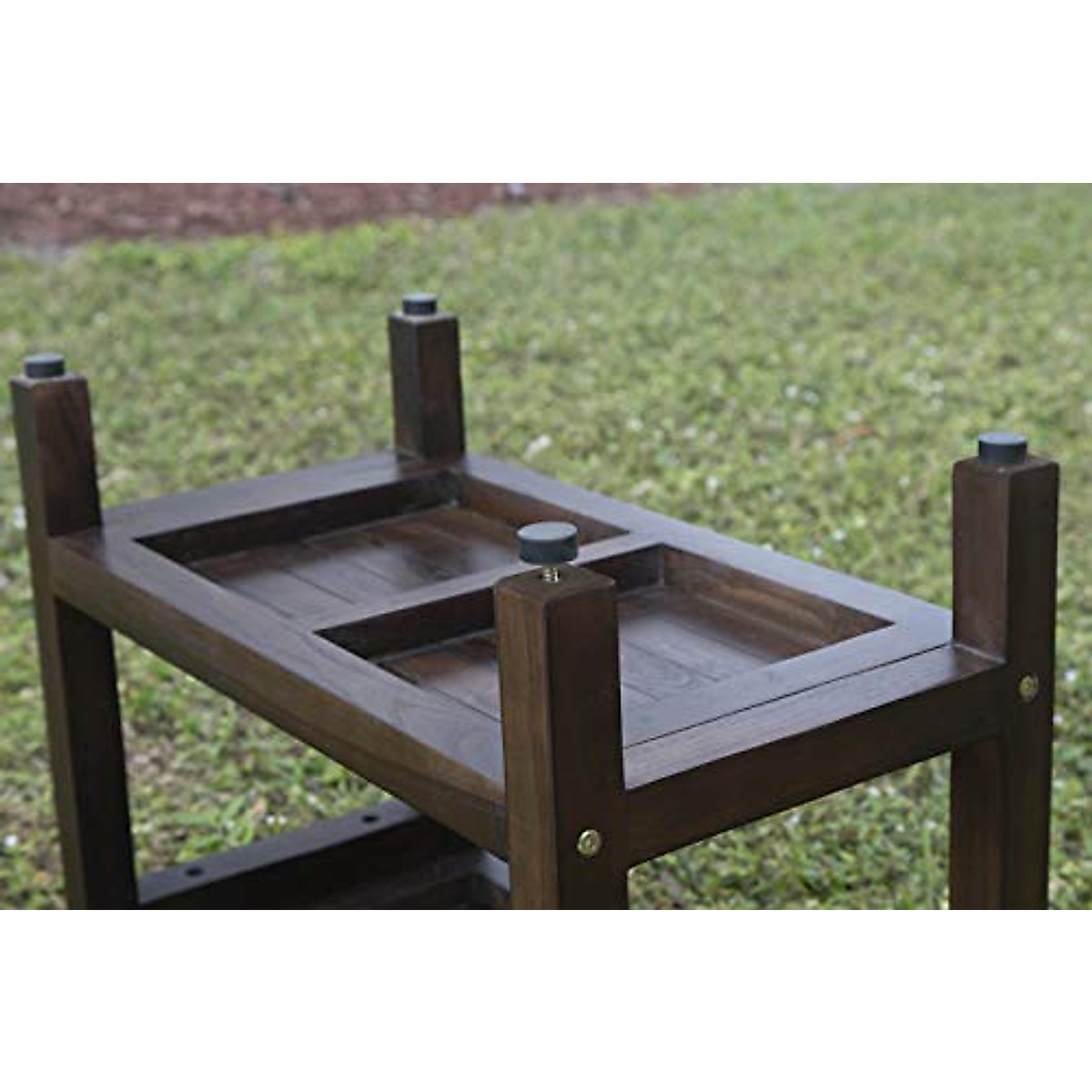 DecoTeak Eleganto Classic Shower Bench 30" Long Natural Teak Wood Armless Shower Stool with Shelf Open Back Wood Shower Bench in Woodland Brown Finish