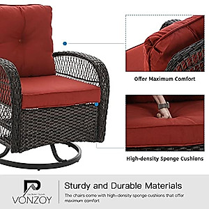 VONZOY 3 Pieces Patio Furniture Set, Outdoor Swivel Glider Rocker, Wicker Patio Bistro Set with Rocking Chair, Thickened Cushions and Table for Porch (Red)