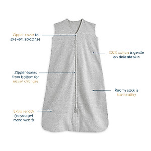 HALO SleepSack, 100% Cotton Wearable Blanket, Swaddle Transition Sleeping Bag, TOG 0.5, Heather Grey, Small