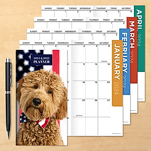 TF PUBLISHING 2024-2025 USA Doodle Dog 2-Year Small Monthly Pocket Planner | 2-Page Large Calendar Grid and Lined Notes Section in Back | Monthly Day Planner for Purse | 3.5" x 6.5"