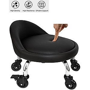 Rolling Stool with Backrest VAPAA TAIDE 450 Lbs High Weight Capacity PU Leather Roller Seat and Heavy-Duty Crystal Universal Wheels for Men Women Boy Girl Furniture Gift, Home Office Black