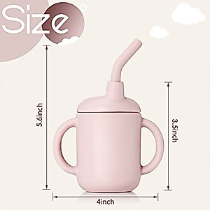 2 Pieces Toddler Cups Silicone Training Sippy Cups with Straw Lid and Non Slip Handles Spill Proof Trainer Cup Transition Cup for Baby Toddler Infant (Blush Colors)