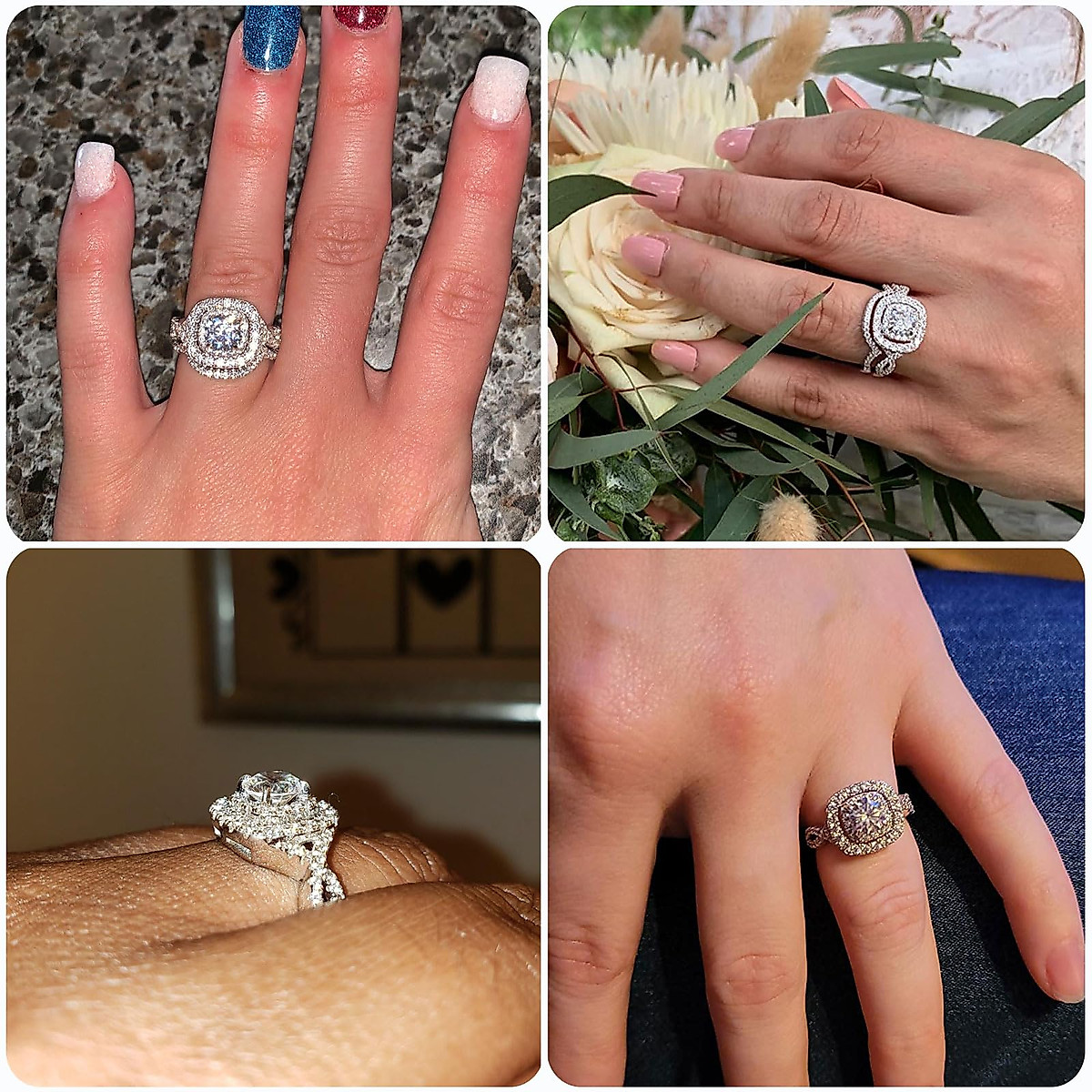 Newshe Wedding Band Engagement Ring Set for Women 925 Sterling Silver 1.8Ct Round White AAAAA Cz Size 7