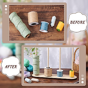 PH PandaHall Wooden Ribbon Rack Storage Ribbon Organizer Spool Holder Wire Spool Stand Holder for Sewing Craft Mesh Wreath Crochet Thread Tulle Roll Florist Arts Wrapping Gift, 14.2x3.8x11.8inch