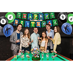 Billiards Party Decorations Billiards Birthday Party Supplies Includes Billiards Happy Birthday Banner, Cake Topper, Cupcake Toppers, Balloons for Billiards Theme Party Sports Party