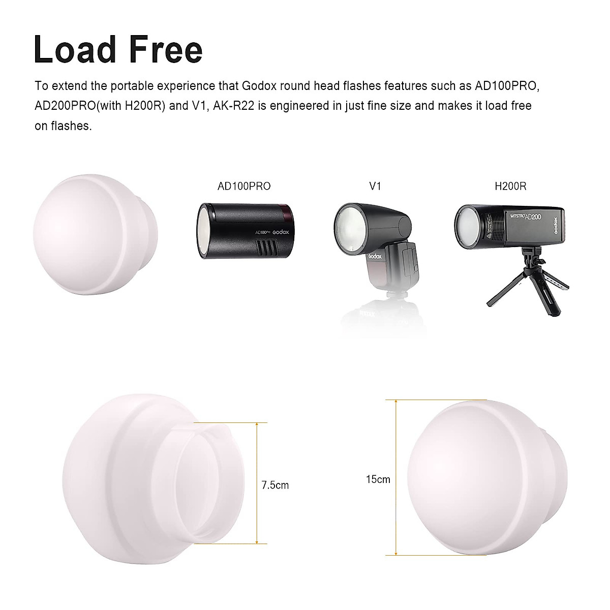 Godox AK-R22 Collapsible Diffusion Dome, Diffuser for Godox V1/ V1pro Round Head Flash, Godox AD100Pro, Godox H200R