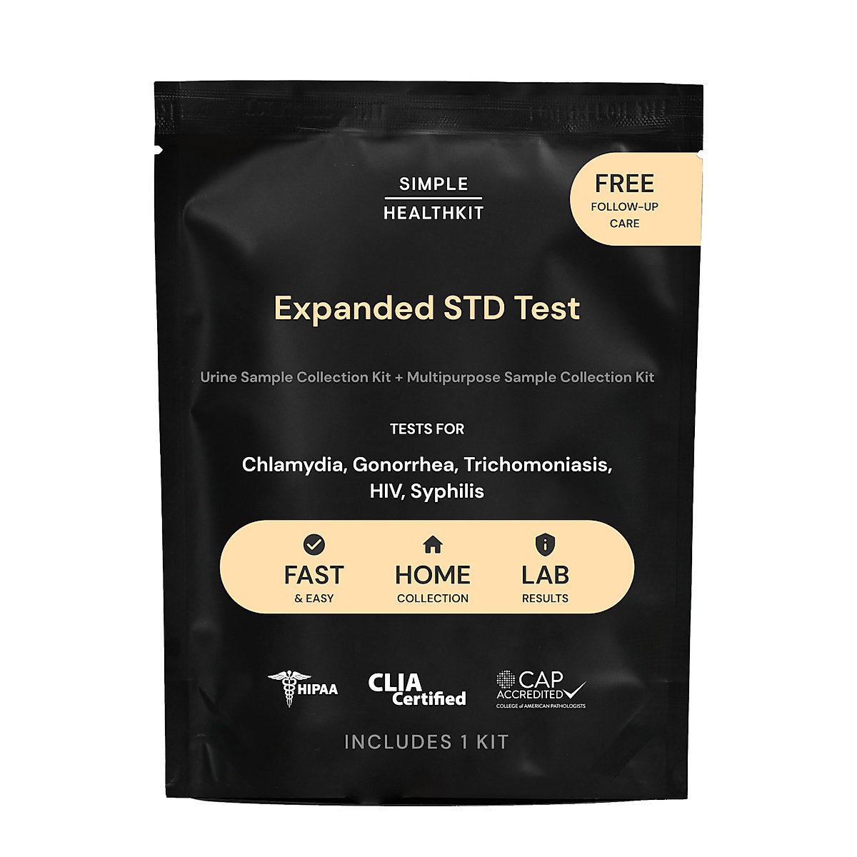 Simple HealthKit At-Home Expanded STD Test Kit for Chlamydia, Gonorrhea, Trichomoniasis, HIV & Syphilis - STD HIV Test Kit - Free Follow-Up Care & Fast Lab Results