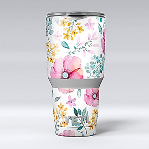 Design Skinz Subtle Watercolor Pink Floral - Skin Decal Vinyl Wrap Kit Compatible with The Yeti Rambler Cooler Tumbler Cups