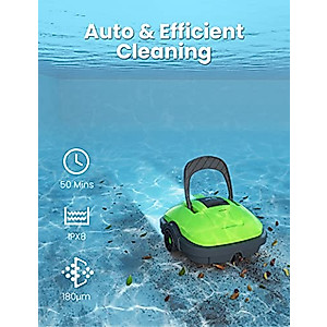 WYBOT Cordless Robotic Pool Cleaner, Automatic Pool Vacuum, Powerful Suction, Dual-Motor, Ideal for Above/In Ground Flat Pool Up to 525 Sq.Ft -Osprey200 (Green)