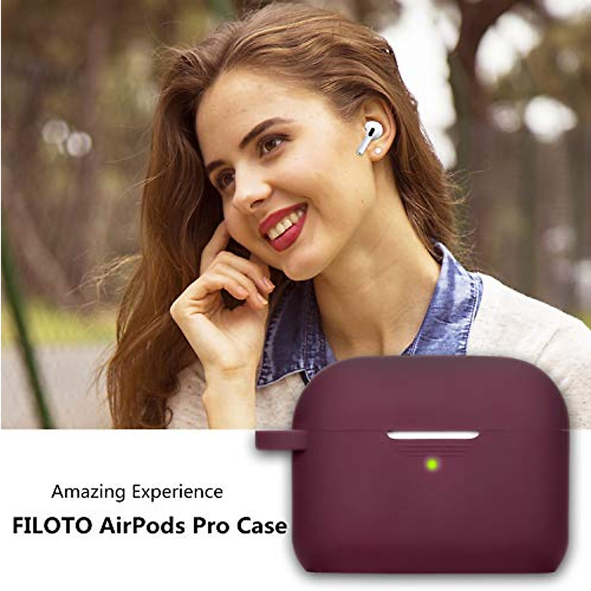 Case for Airpods Pro, Filoto Airpod Pro Case Cover for Apple AirPods Pro (2019), Cute Protective Silicone Case Accessories with Pompom Keychain for Women Girl (Burgundy pro)