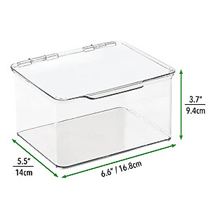 mDesign Plastic Household Stackable Storage Organizer Box Containers with Hinged Lid for Bedroom, Bathroom, Entryway, Hallway, Kitchen, Garage, Playroom, or Craft Room, Clear