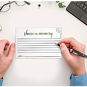 50 Share A Memory Cards 4" X 6" White with Gold Foil Note Card Write And Sign For Birthday Graduation Anniversary Wedding Celebration of Life Retirement Funeral Memorial Bridal Shower Game Party