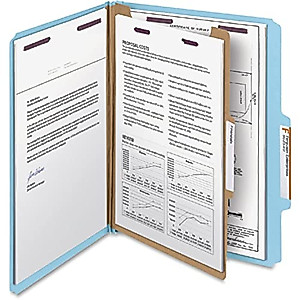 Smead Pressboard Classification File Folder with SafeSHIELD Fasteners, 1 Divider, 2" Expansion, Letter Size, Blue, 10 per Box (13730)