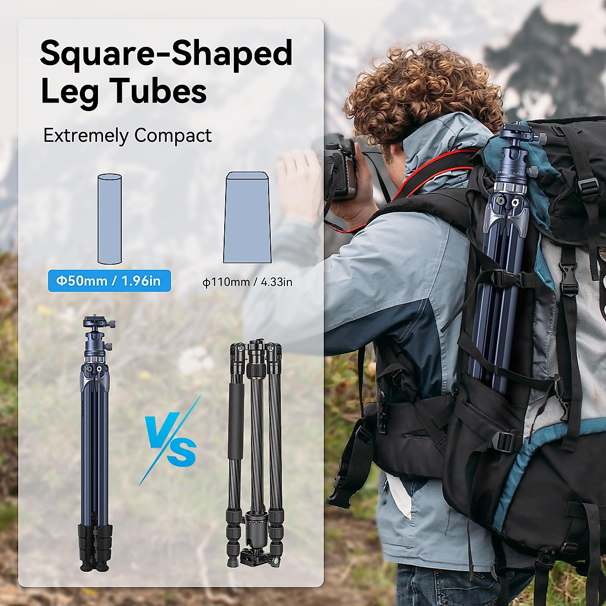 SmallRig AP-02 Lightweight Travel Tripod, 63" Camera Tripod with Compact Unconventional Center Column, 360° Ball Head, QR Plate, Travel Bag, Load up to 17.6 lbs / 8 kg, for Most DSLR Cameras -4222