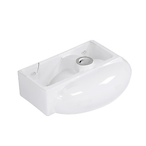 Funmier Wall Mount Vessel Sink Right Hand - 16 x 11 Inch Oval Bowl Rectangular Wall Hung Bathroom Sink Basin White Ceramic Porcelain Modern Floating Vessel Sink