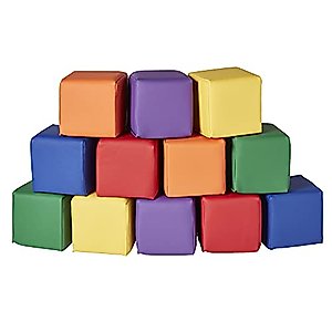 ECR4Kids SoftZone Patchwork Toddler Building Blocks, Foam Cubes, Assorted, 12-Piece
