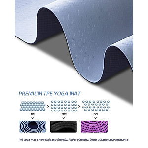 COOLMOON Yoga Mat Non Slip, Anti-Tear 1/4 Thick TPE Yoga Mats for Women and Men, 72"x24" Exercise & Fitness Mat with Carrying Strap, Workout Mats for Yoga, Pilates and Floor Exercise