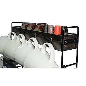 Wood Coffee Mug Rack Holder Stand with Metal Frame and Wooden Shelf for Coffee, Countertop 2 Tier Tea Cups Display Organizer for Home & Kitchen