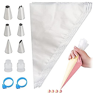Disposable Piping Bags and Tips Set -100 Pieces 12 Inch Thickened Icing Bags and Tips Set for Pastry, Icing, and Chocolate Covered Strawberries Supplies - Includes Piping Tips Set