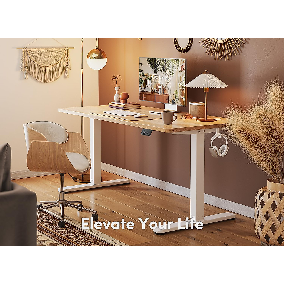 FEZIBO Electric Standing Desk, 48 x 24 Inches Height Adjustable Stand up Desk, Sit Stand Home Office Desk, Computer Desk, Maple