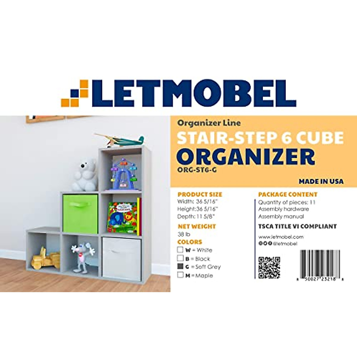 Letmobel Stair-Step 6 Cube Organizer | Book Shelf Organizer Cube Storage Shelf | DIY Cubical Storage Organizer | Shelf Organizer for Bedroom Living Room Office | Grey Cube Shelf for Home Offices