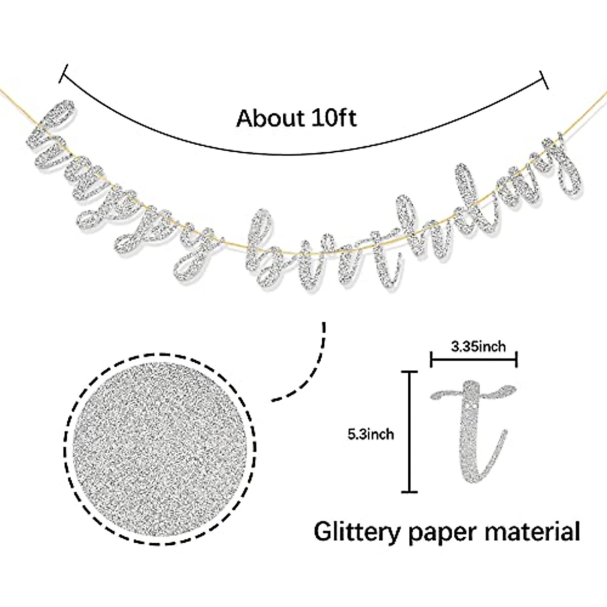 INNORU Cat Birthday Banner, Cat Happy Birthday Party Banner, Meow Garland Bunting, Pet Cat Birthday Party Decoration Silver Glitter