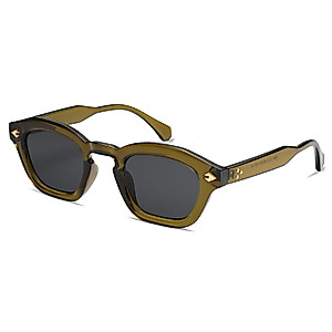 Appassal Retro Square Sunglasses for Women Mens Small Rectangle Sunnies AP3680,Olive Green/Grey