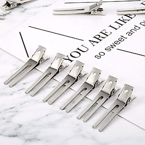Twdrer 100PCS Hairdressing Double Prong Pin Curl Clips, Setting Section Clips for Hair Bows, Extensions, Salon, Barber, Stylist (1.8", Silver)