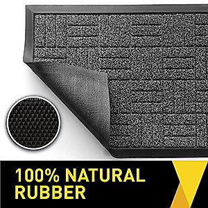 GRIP MASTER Durable Tough Natural Rubber Doormats, 29x17 Size, Waterproof Boots Scraper Mats, Heavy Duty Indoor Outdoor Door Mat for Winter Snow, Low-Profile Easy Clean, Green Small Leaves