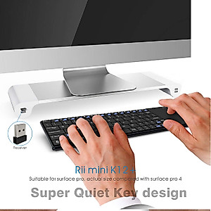 Rii K12+ Mini Wireless Keyboard with Large Touchpad Mouse&Qwerty Keypad, Stainless Steel Portable Wireless Keyboard with USB Receiver for MacBook/iPad/Tablet/PC/Laptop/Smart TV/Raspberry Pi - Black