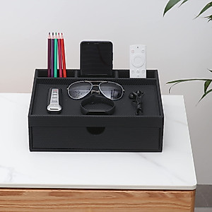 SYRWDXTX Leather Desk Organizer With Drawers, Home Cosmetics Organizer, Phone Remote Organizer, Drawer Plus Divider & Tray (black)