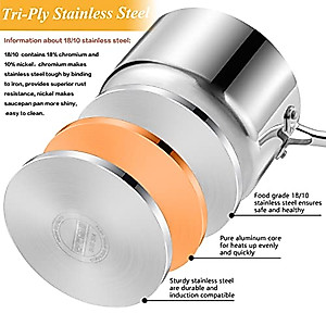 LIANYU 2QT Saucepan with Lid, Triply 18/10 Stainless Steel Sauce Pan with Stay-cool Handle, 2 Quart Induction Saucepan Pot for Cooking Pasta Soup, Small Saucepan with Thick Bottom, Dishwasher Safe