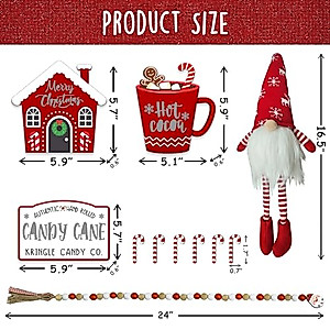 Christmas LED Tiered Tray Decor - Candy Cane, Xmas Plush Gnome, Wood Beads Garland & Mini Banner