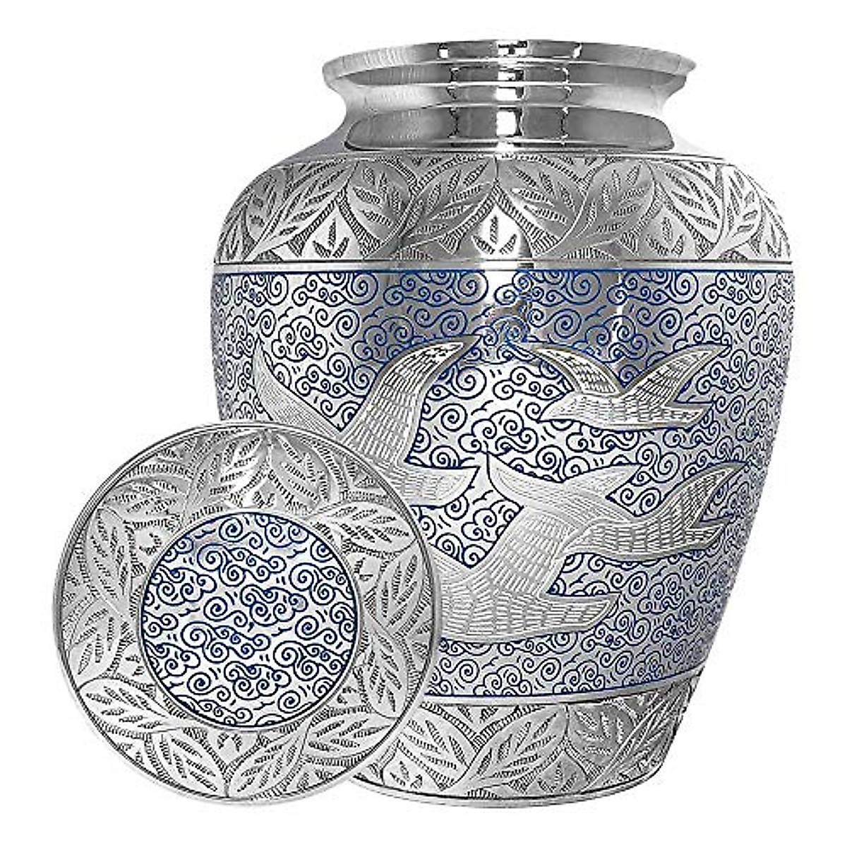 Trupoint Memorials Cremation Urns for Human Ashes - Decorative Urns, Urns for Human Ashes Female & Male, Urns for Ashes Adult Female, Funeral Urns - Blue Silver, Large
