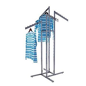 Only Garment Racks - Heavy Duty Chrome 4 Way Rectangular Arm Clothing Rack, Adjustable Height Waterfall Arm Garment Rack, Perfect for Retail Clothing Store Display - Rectangular Tubing Slant Arms