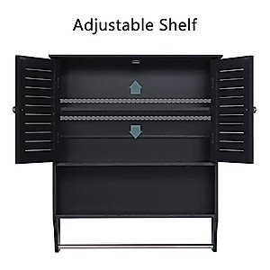 WEENFON Bathroom Wall Cabinet, Medicine Cabinet with 2 Shutter Doors & 2 Shelves, Bathroom Cabinet Wall Mounted with 1 Towels Rack, Over The Toilet Storage Cabinet, Black
