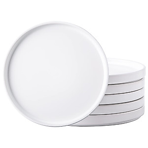 AmorArc Ceramic Dinner Plates Set of 6, 10.0 Inch Matte Stoneware Plates for Kitchen,Modern Flat Dinnerware Dishes Set,Microwave& Dishwasher Safe, Scratch Resistant, Matte white