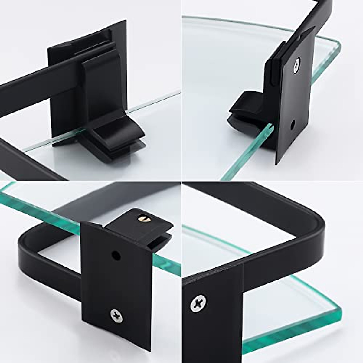 KES Bathroom Tempered Glass Shelf with Rail Extra 8 MM-Thick 2 Pack Aluminum Corner Triangle Storage Organizer Wall Mount Black, A4120A-BK-P2