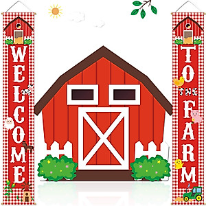 Farm Animal Porch Banner, Barnyard Party Decorations, Farm Animal Themed Party Door Banner, 12×71 Inches, Farm Animal Decorations for Baby Shower Birthday Wedding Party