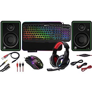 Ritz Gear RGB Gaming Accessories Kit I 4-in-1 LED Combo with Multimedia Keyboard, Optical Mouse, Mouse Pad & Headset with Adapter for Windows 7+ Desktop, Laptop, Xbox & PS4 & CR3-X Bluetooth Monitors