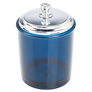 mDesign Bathroom Vanity Storage Organizer Apothecary Canister Jar for Cotton Balls, Swabs, Makeup Sponges, Bath Salts, Hair Ties, Jewelry - Dark Blue/Chrome Lid